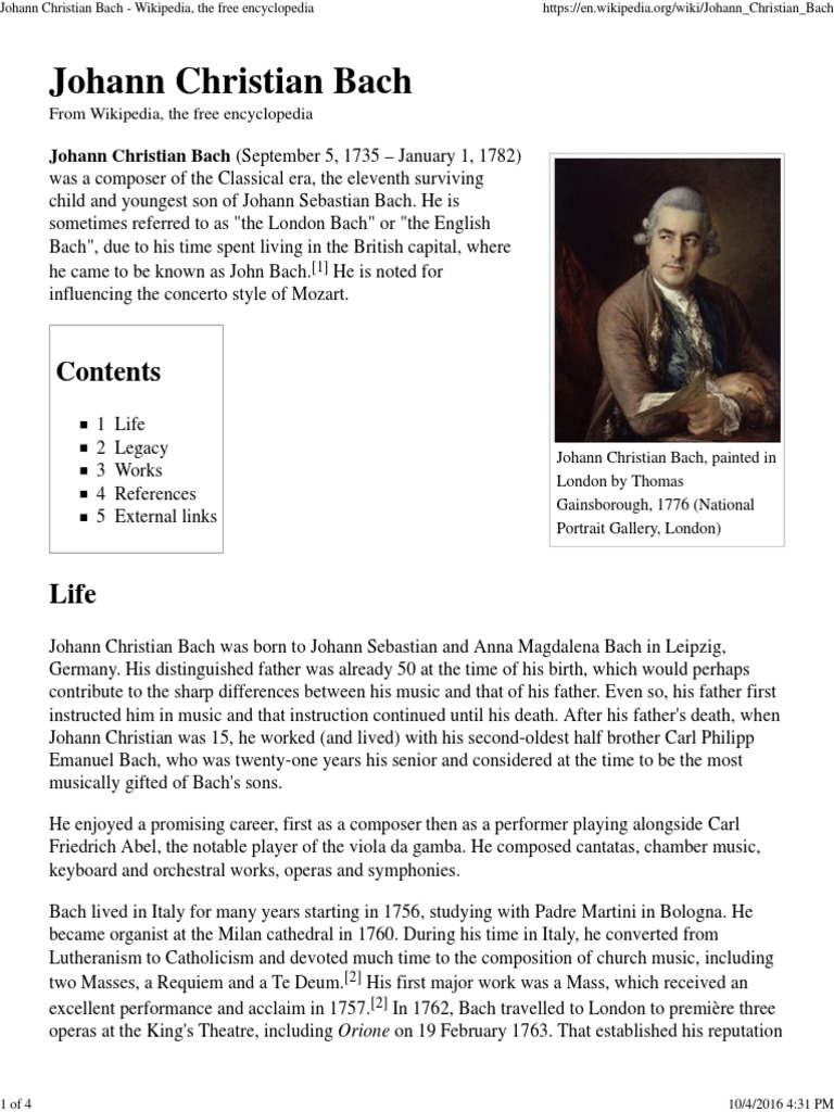 Johann Christian Bach | Classical Compositions | Musical Compositions