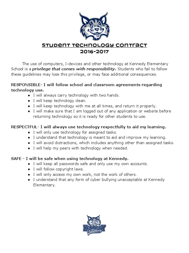 Student Technology Use Agreement 2016-2017 | PDF | Science And ...