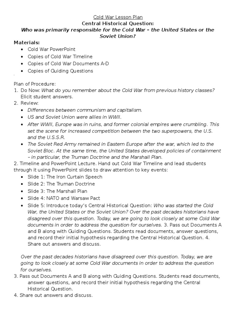 Cold War Lesson Plan | PDF | Iron Curtain | Cold War