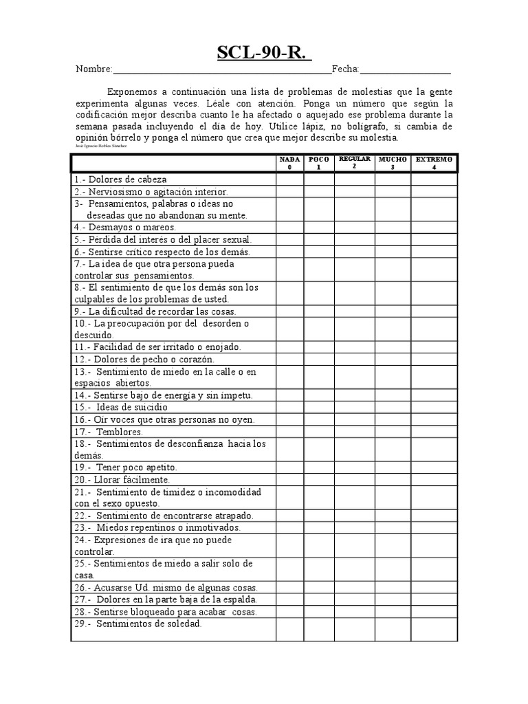SCL 90 R Cuestionario | PDF