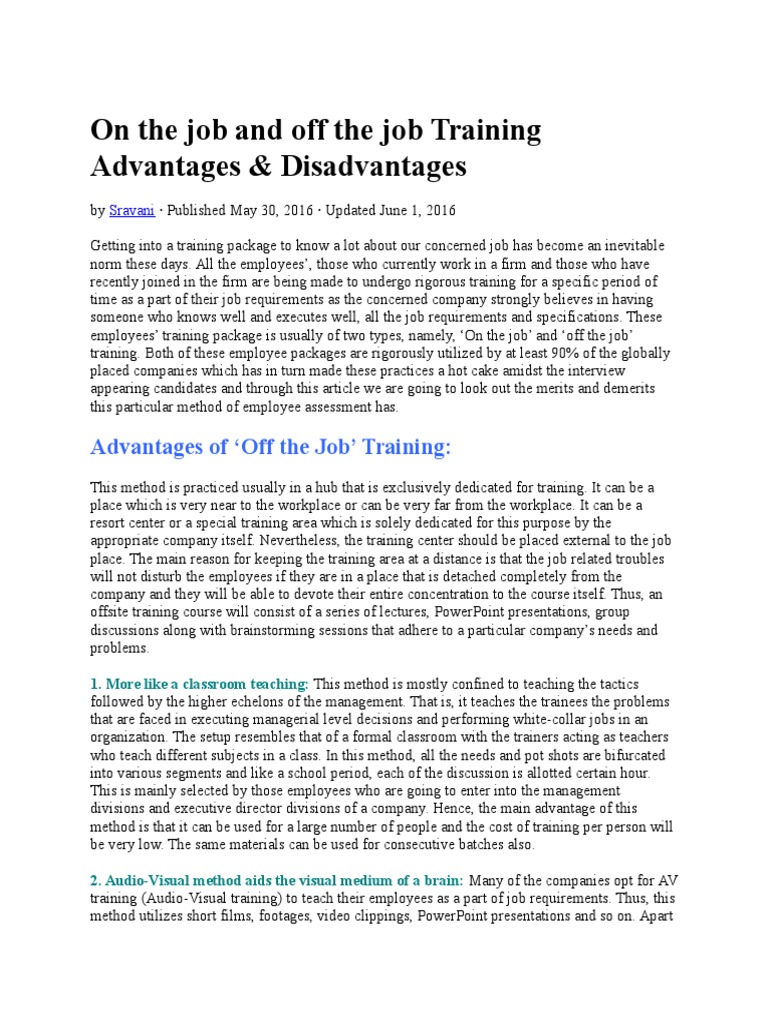 Off-the-Job vs On-the-Job Training Pros & Cons | PDF | Employment ...