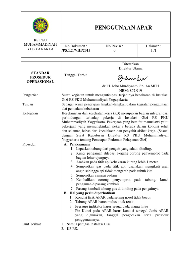 Spo Penggunaan Apar PDF | PDF