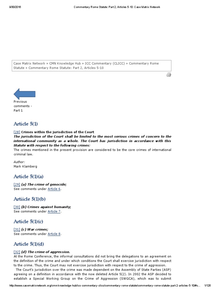 Commentary Rome Statute - Part 2, Articles 5-10 - Case Matrix Network ...