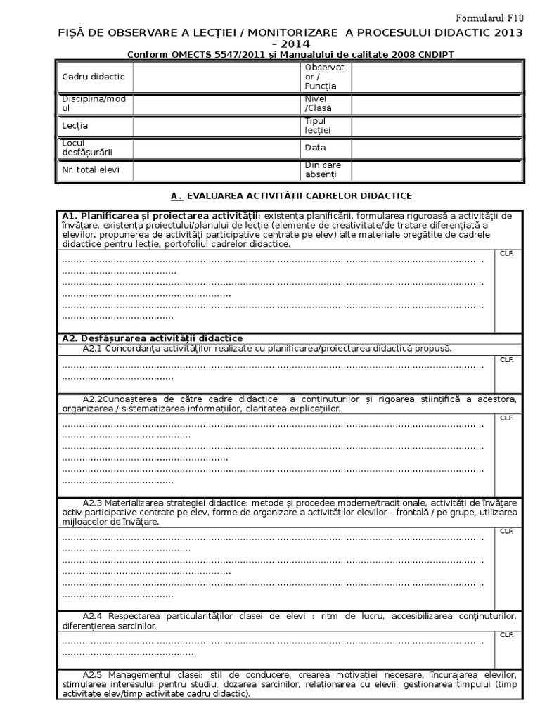 Fisa de Observare A Lectiei | PDF