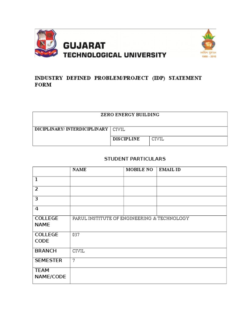 Industry Defined Problem/Project (Idp) Statement Form | PDF | Efficient ...