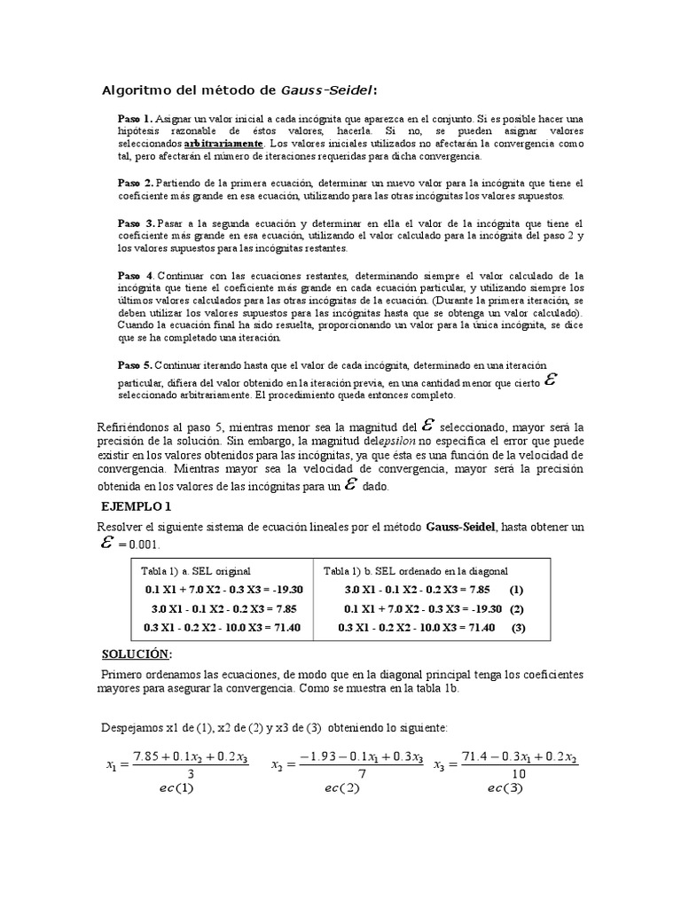 Algoritmo Del Método de Gauss Seidel | PDF | Ecuaciones | Algoritmos