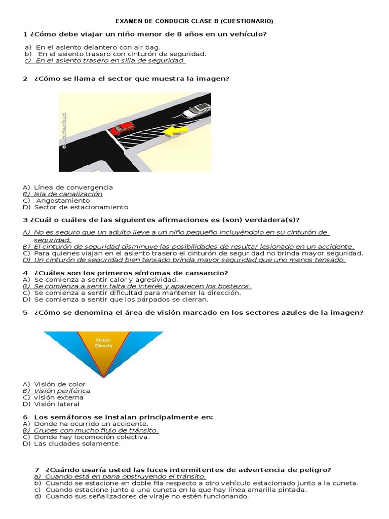Cuestionario Exámen de Conducir Clase b Chile