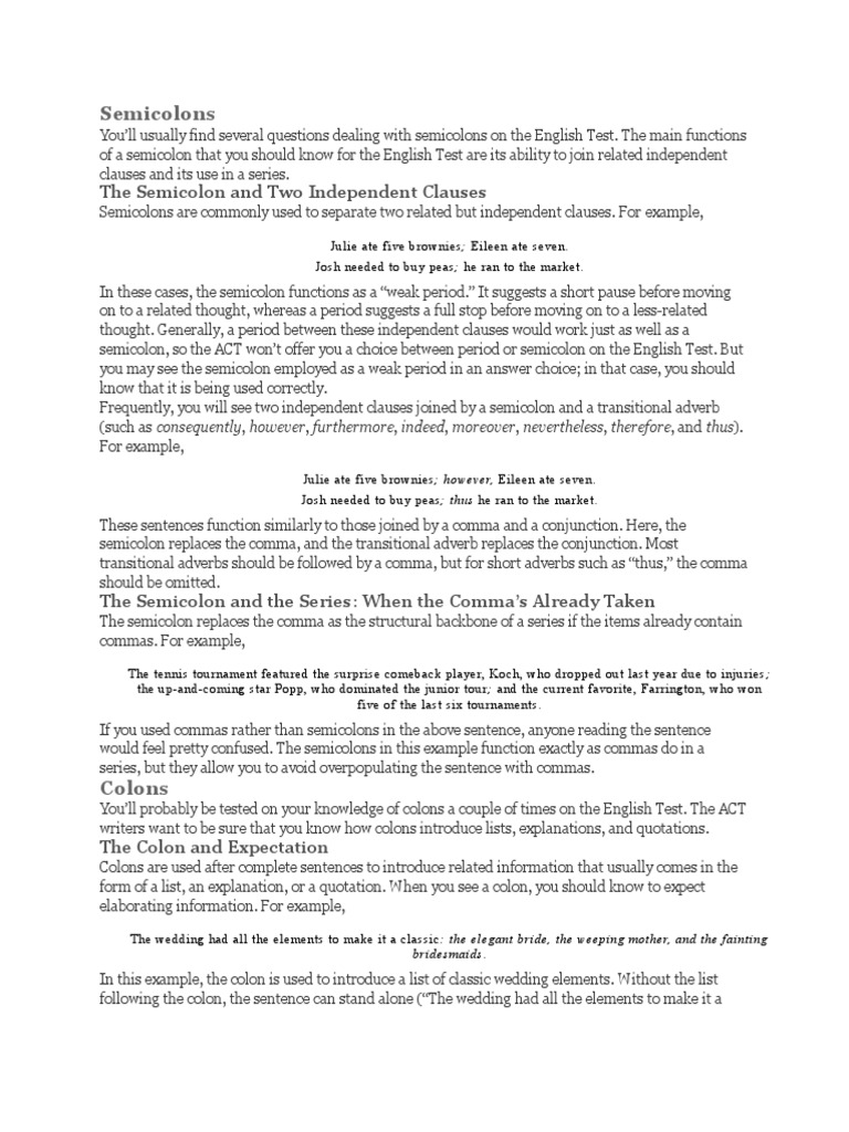 Semicolons | PDF | Comma | Bracket