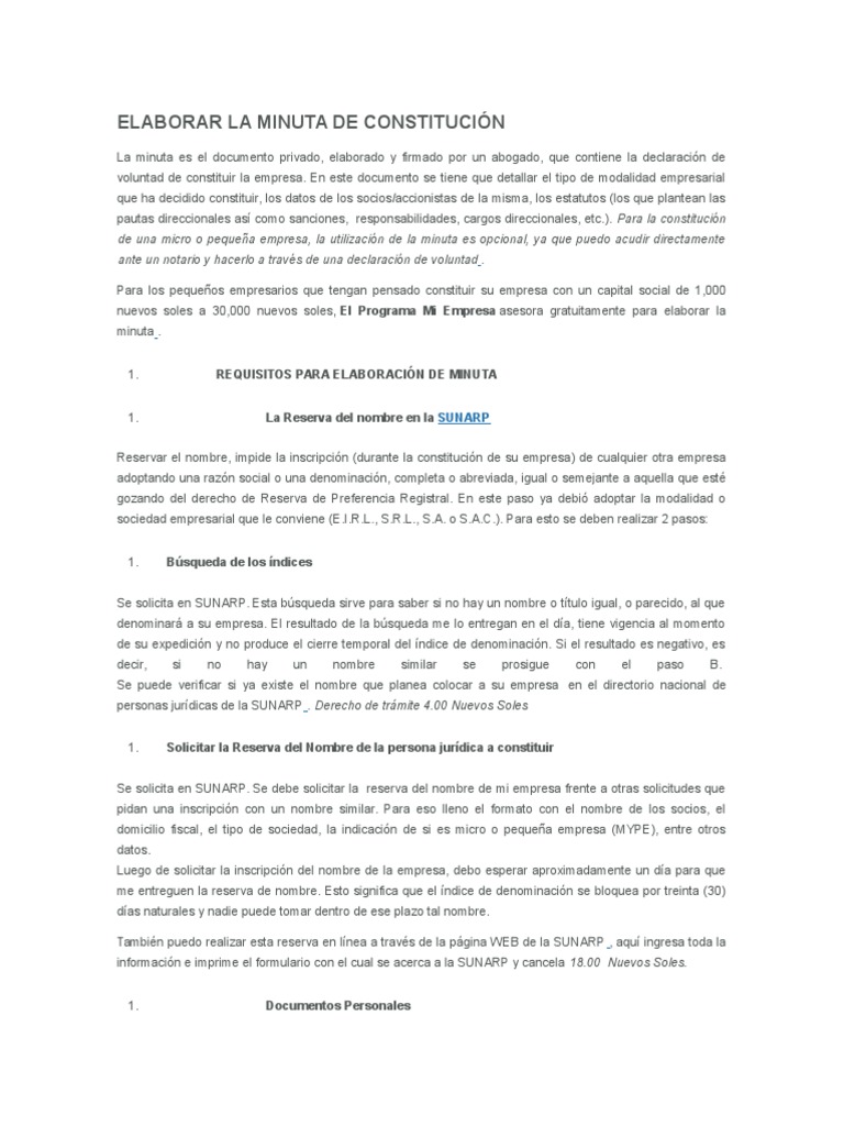 Elaborar La Minuta de Constitución | PDF | Compañía de responsabilidad limitada | Gobierno