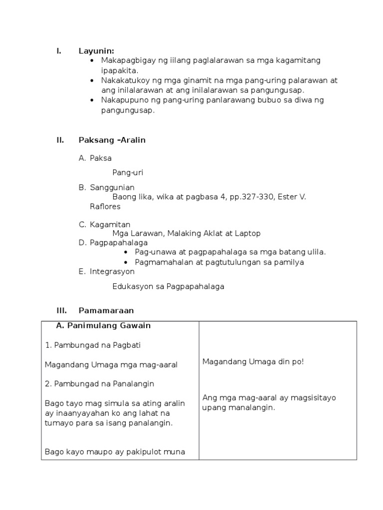 Lesson Plan-Panitikan Panguri | PDF
