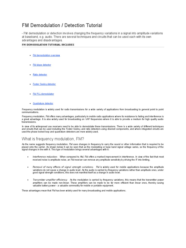 Fm Demodulation Pdf Detector Radio Frequency Modulation