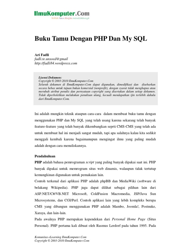 Membuat Buku Tamu Menggunakan PHP | PDF