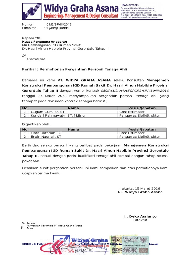 Surat - Permohonan Pergantian Personil | PDF | Bisnis