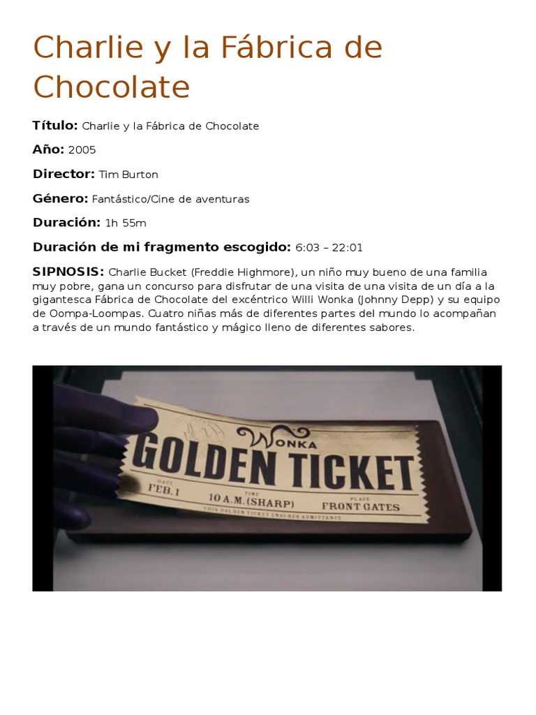 Análisis de planos en "Charlie y la Fábrica de Chocolate" | PDF ...