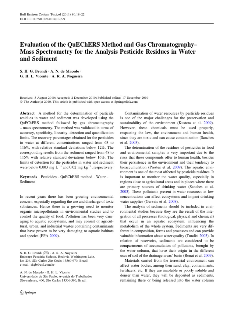 QuEChERS Method for Pesticide Analysis | PDF | Mass Spectrometry | Gas ...