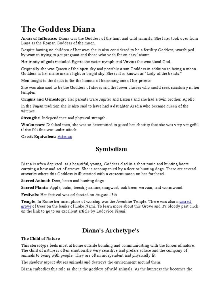 The Archetype of The Goddess Diana | PDF | Mythology | Religion And Belief
