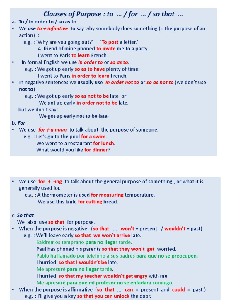 Clauses of Purpose | PDF