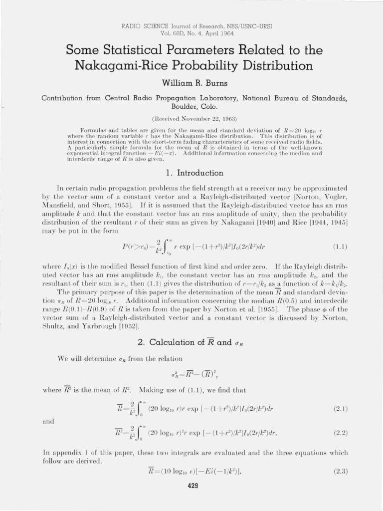 Nakagami-Rice Probability Distribution | PDF | Trigonometric Functions ...