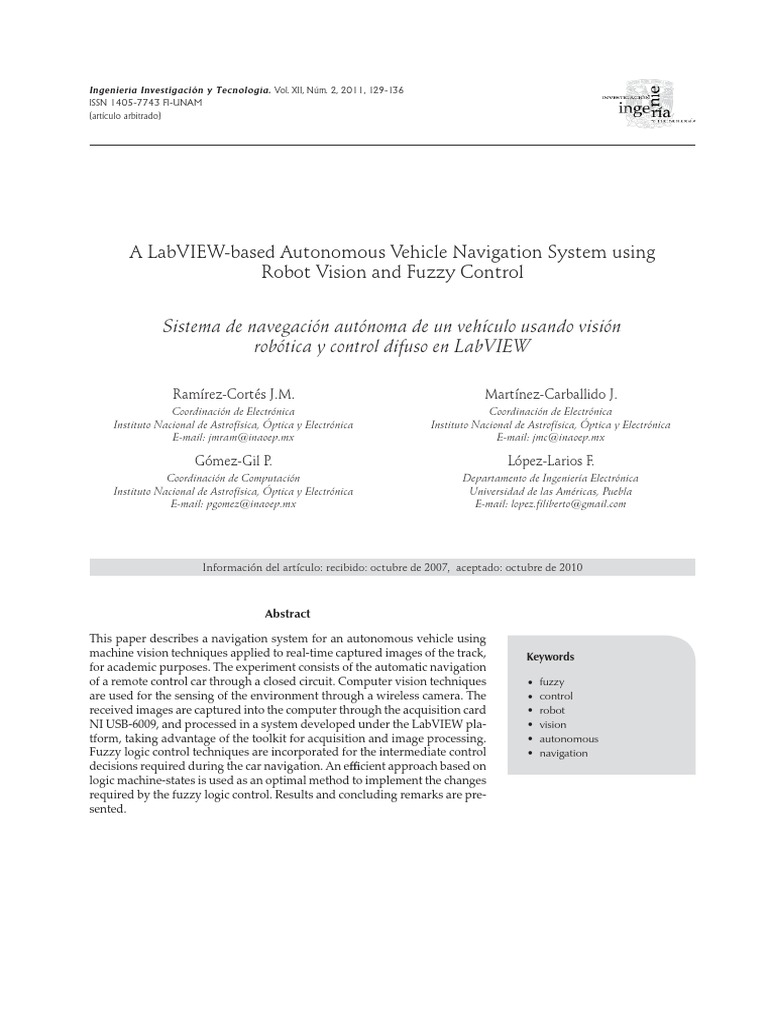 Labview Based Autonomous Vehicle Navigation System Using Pdf Electrónica Ingeniería
