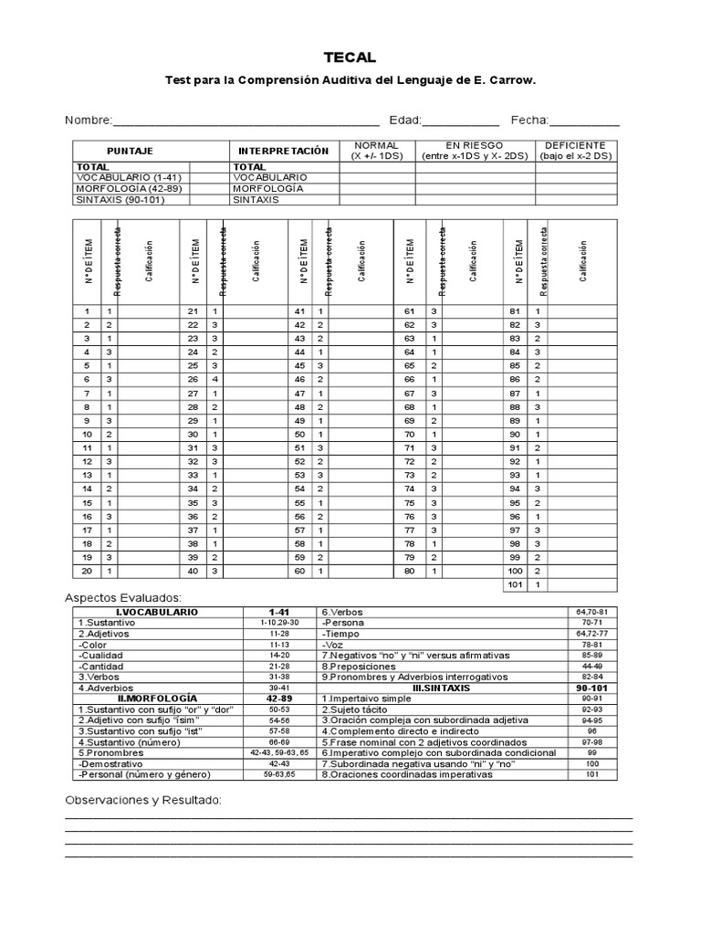 Test TECAL: Comprensión Auditiva | PDF