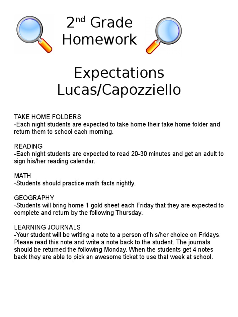 2nd Grade Homework Expectations | PDF