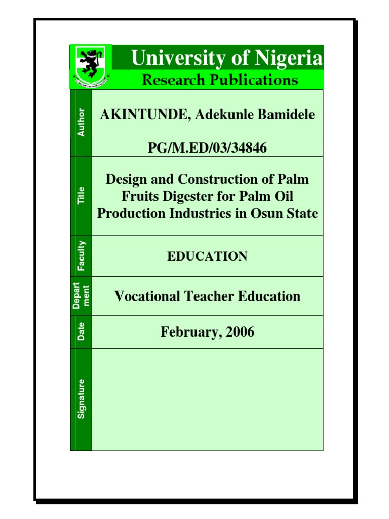 Palm Fruits Digester Design for Oil Production | PDF