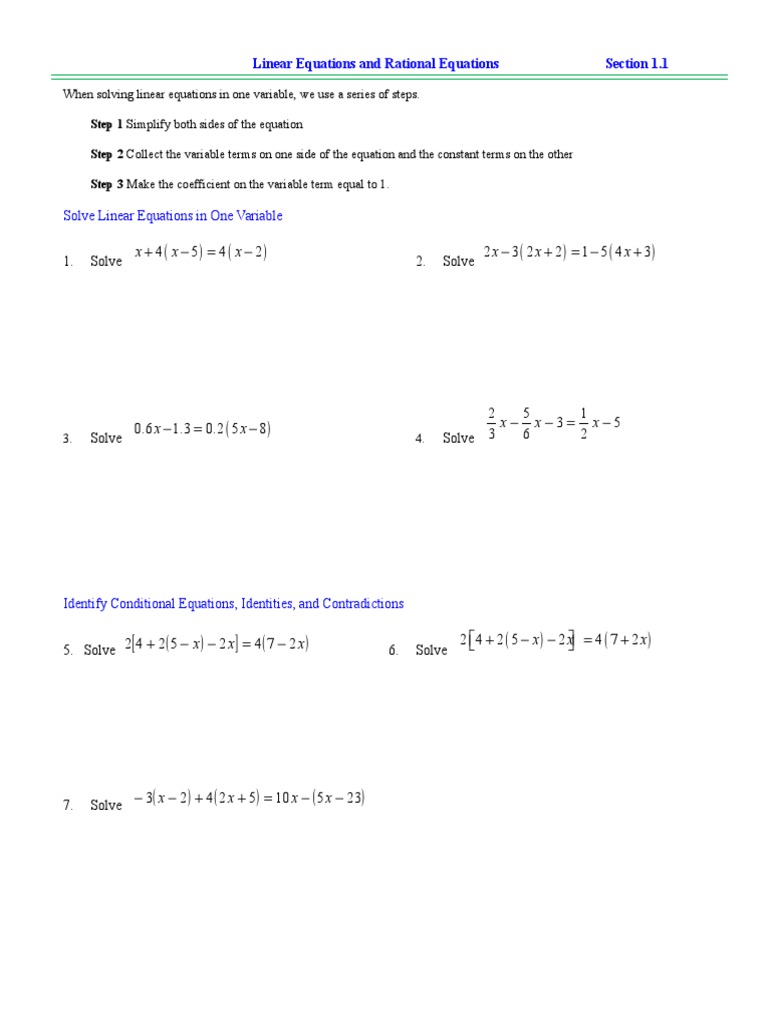 LEC 1 Linear Rational Equations | PDF