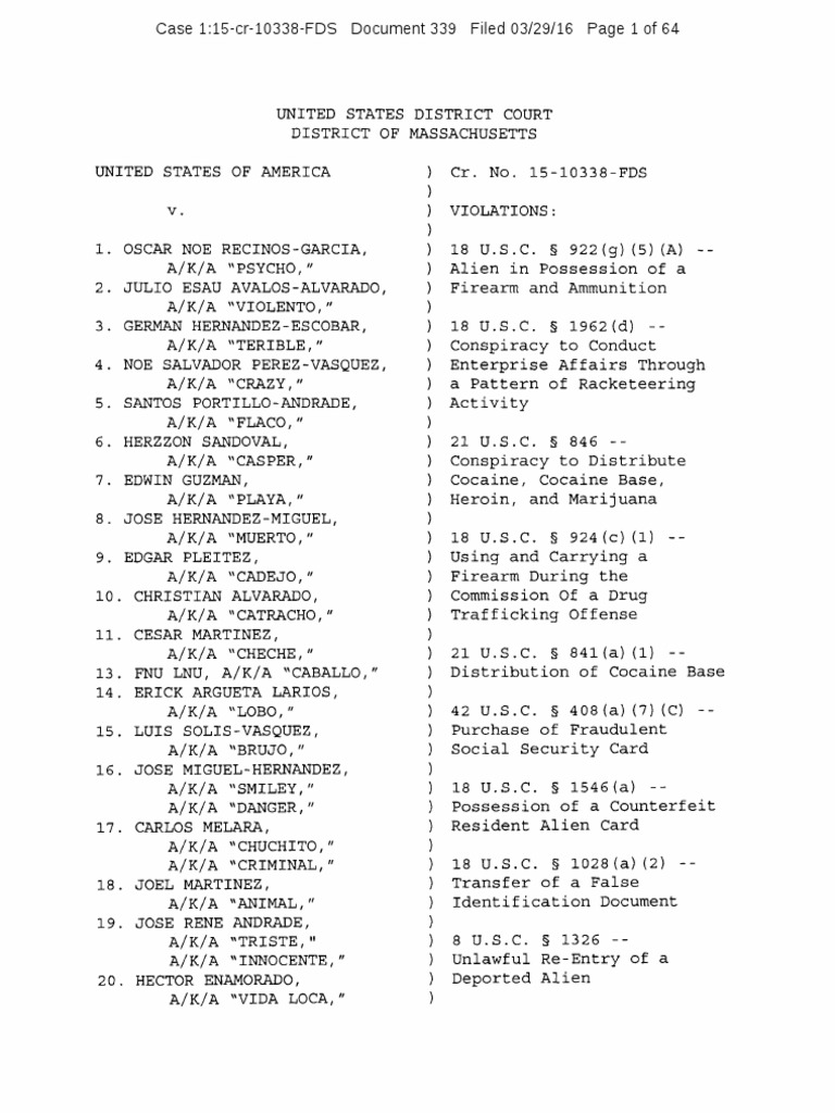 MS-13 Boston Indictments | PDF | Ms 13 | Gang