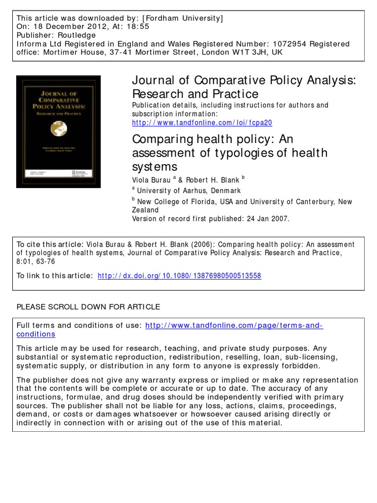 Journal of Comparative Policy Analysis: Research and Practice | PDF ...