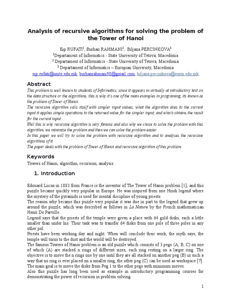 Recursive Algorithms for Tower of Hanoi | PDF | Discrete Mathematics | Algorithms And Data ...