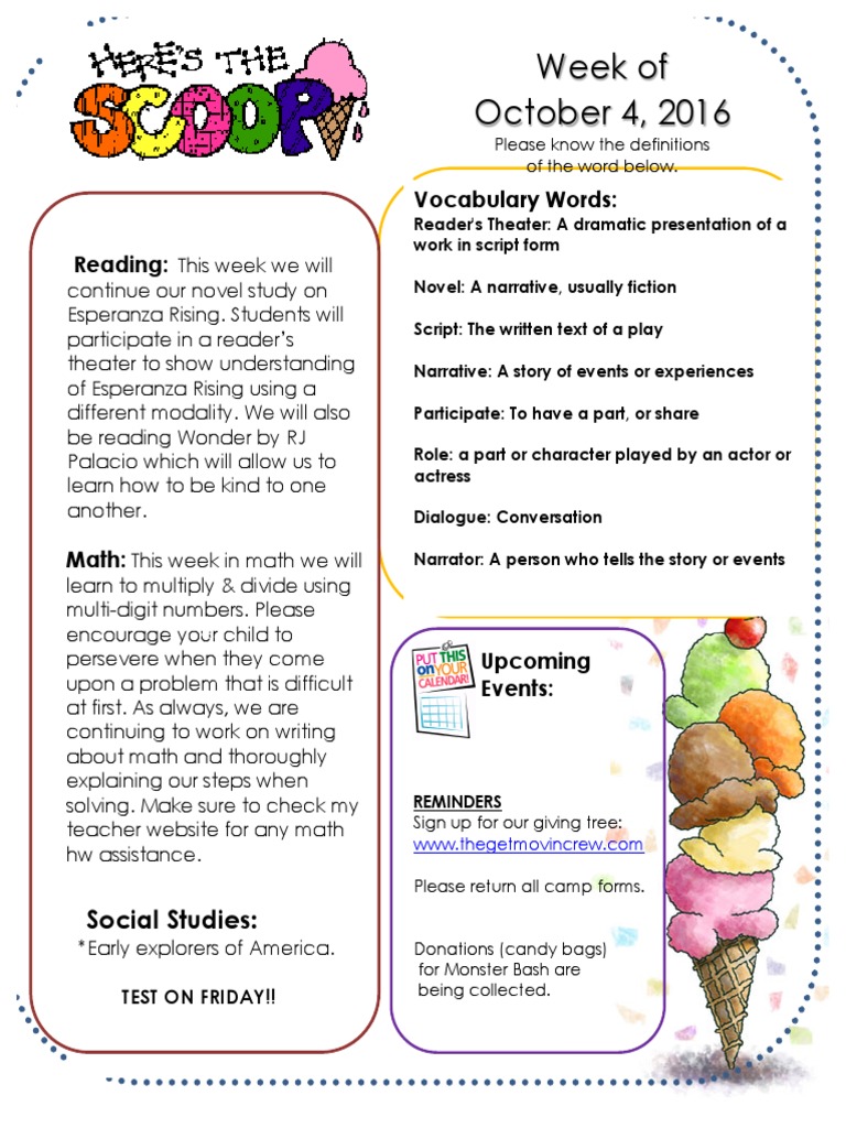 Week of October 4, 2016: Vocabulary Words: Reading | PDF
