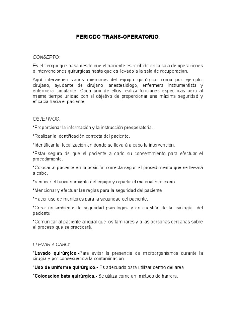 Periodo Transoperatorio | PDF | Cirugía | Esterilización (Microbiología)