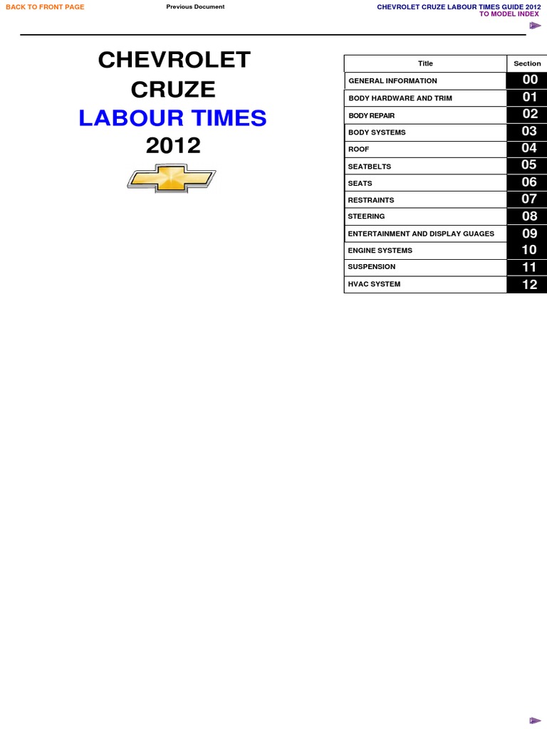Labor Times Guide for Chevrolet Cruze Vehicle Repairs and Maintenance ...