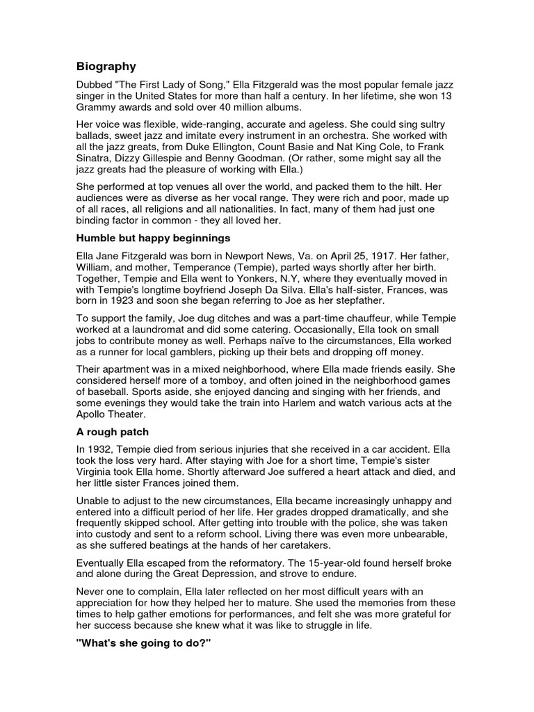 The Biography of Ella Fitzgerald | PDF | Jazz | Leisure