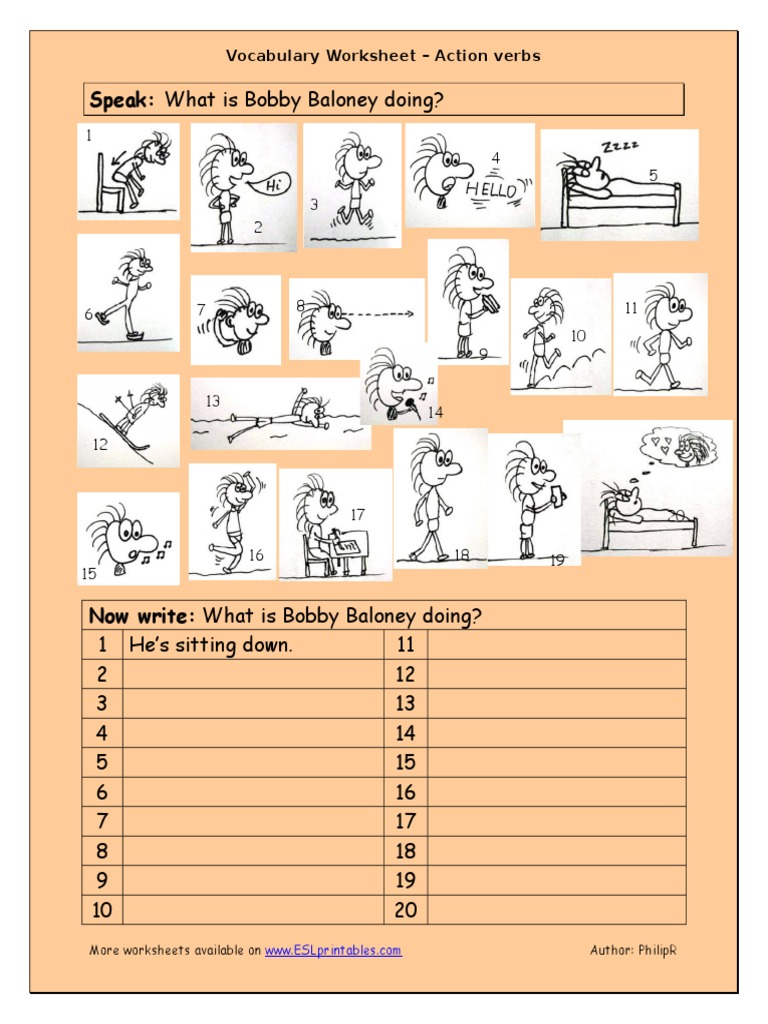 Action Verbs Vocabulary Worksheet | PDF
