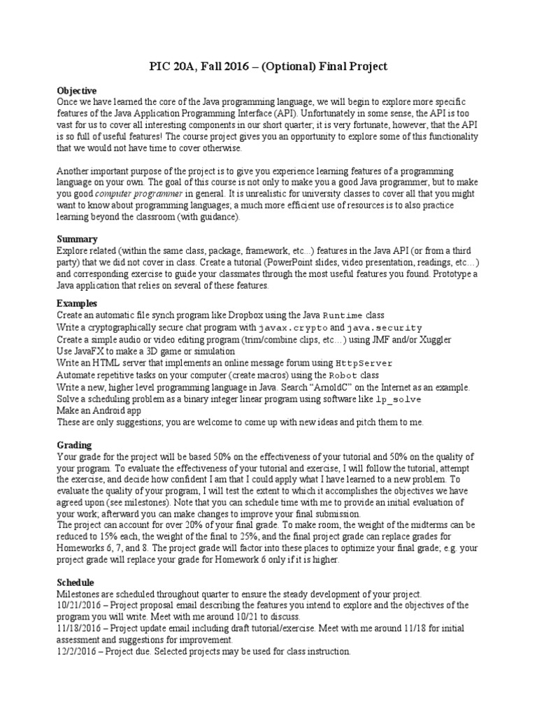 Final Project Assignment | PDF | Java (Programming Language ...