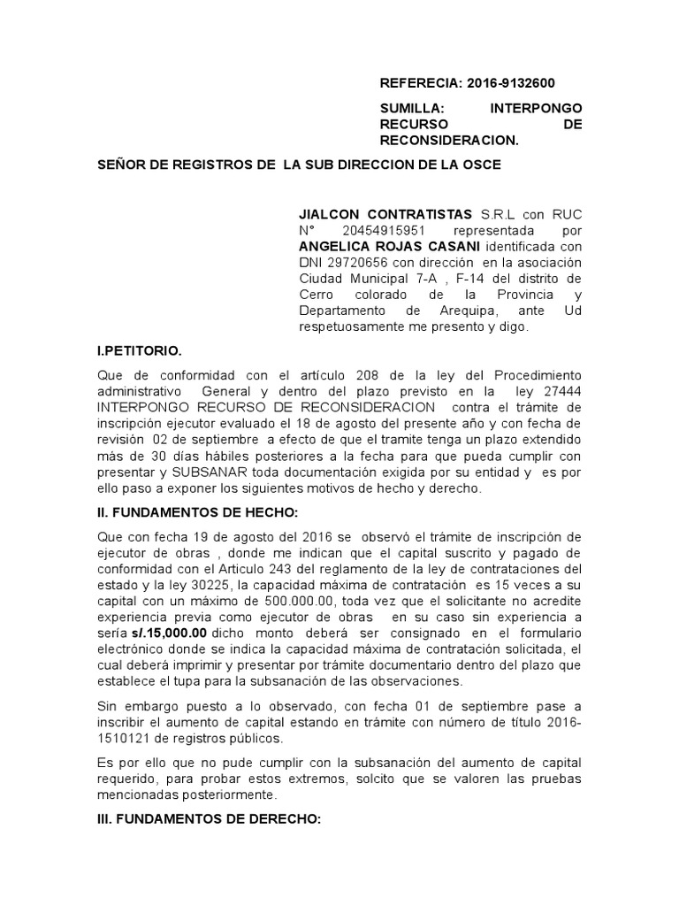 Recurso de Reconsideracion de La Osce | PDF | Gobierno