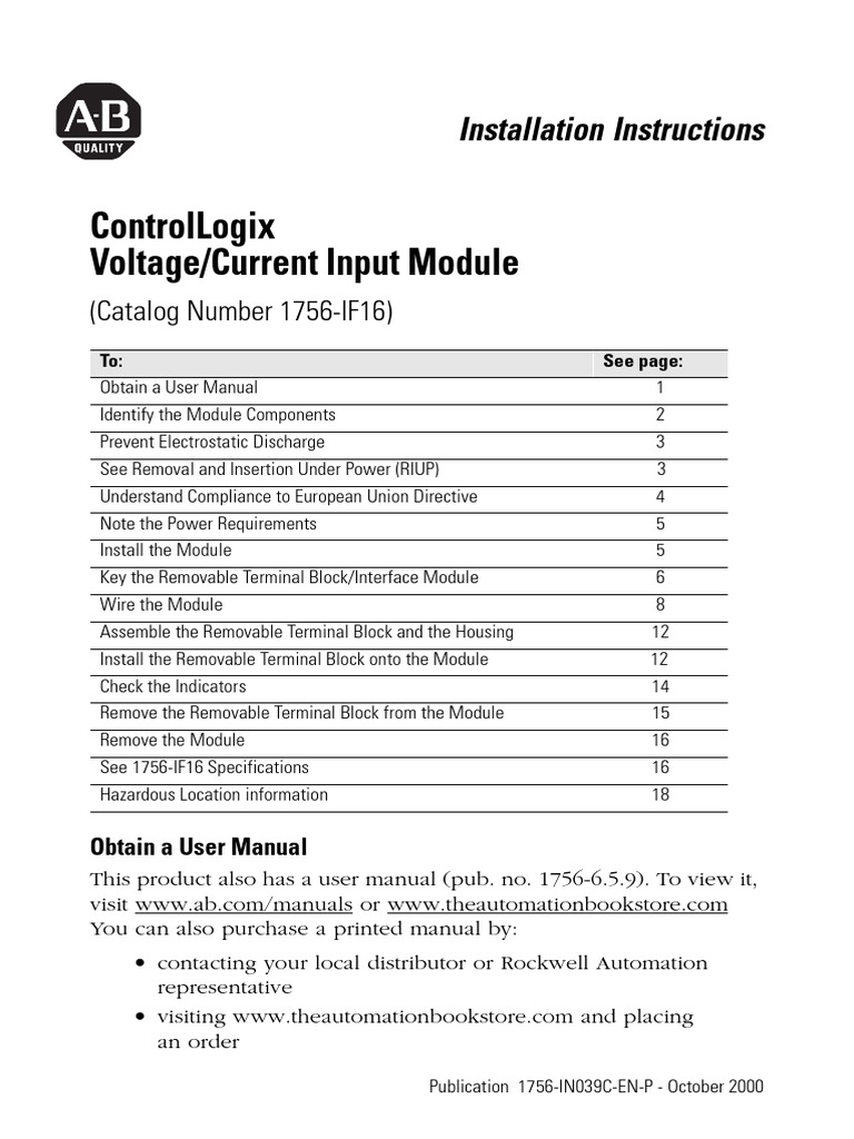 Controllogix Voltage Current Input Module Installation Instructions Pdf Electromagnetic