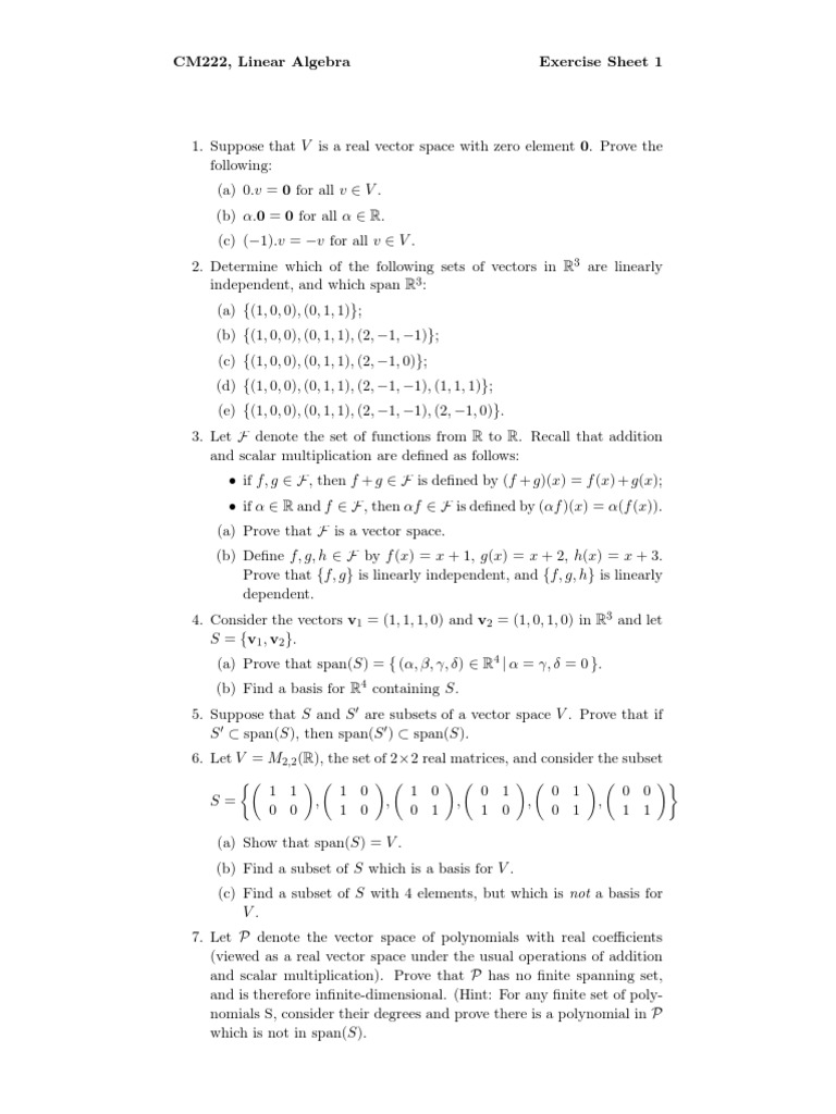 Linear Algebra Exercise 1 | PDF