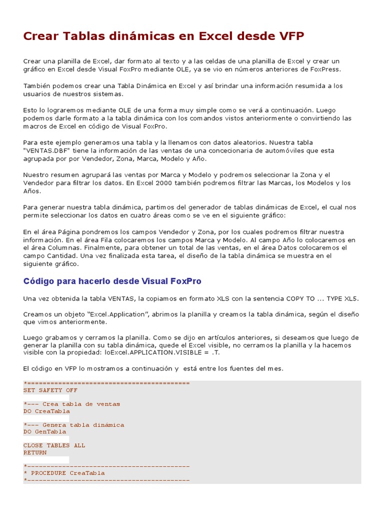Crear Tablas Dinámicas en Excel Desde VFP | PDF | Tabla (base de datos) | Microsoft Excel