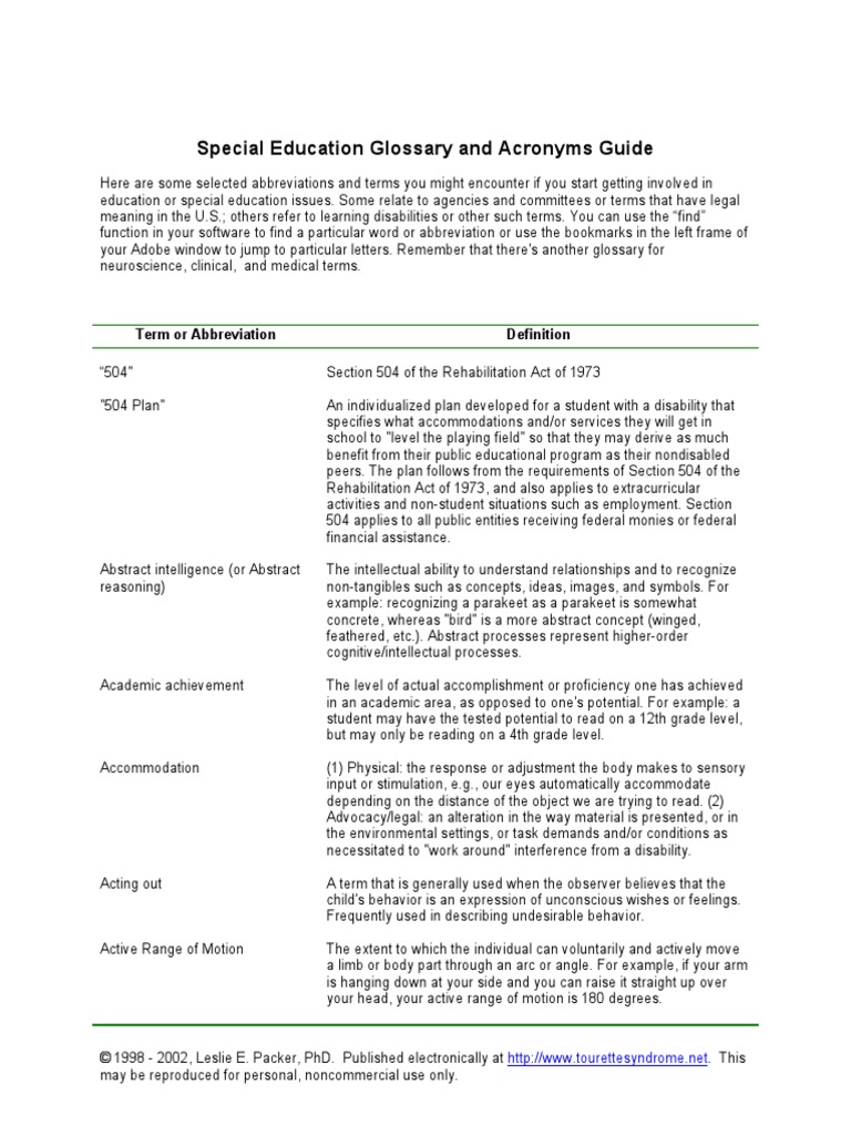 Special Education Glossary and Acronyms Guide | PDF | Individualized ...
