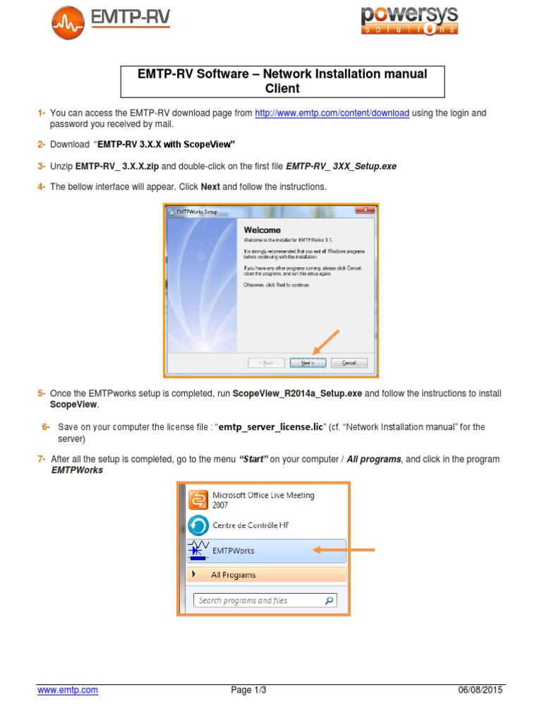 EMTP-RV Network Installation Guide | PDF