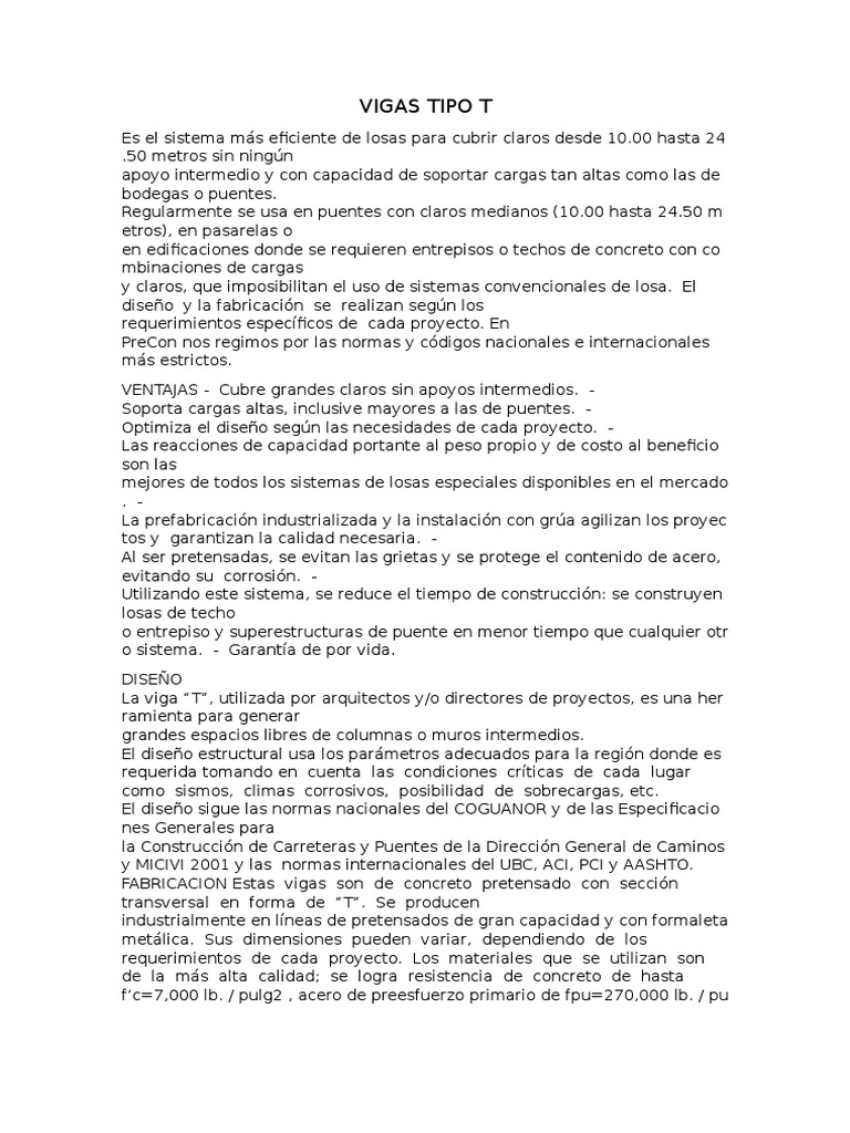 Vigas Tipo T | PDF | Puente | Acero