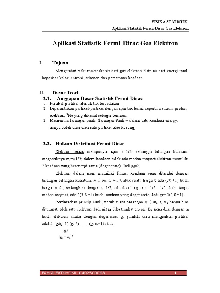 Aplikasi Statistik Fermi-Dirac Fahmi | PDF