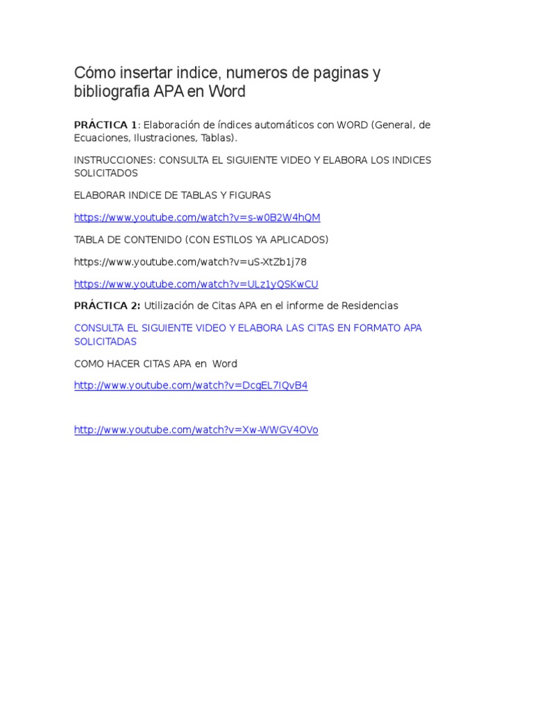 Como Insertar Indice, Numeros de Paginas y Bibliografia APA en Word ...