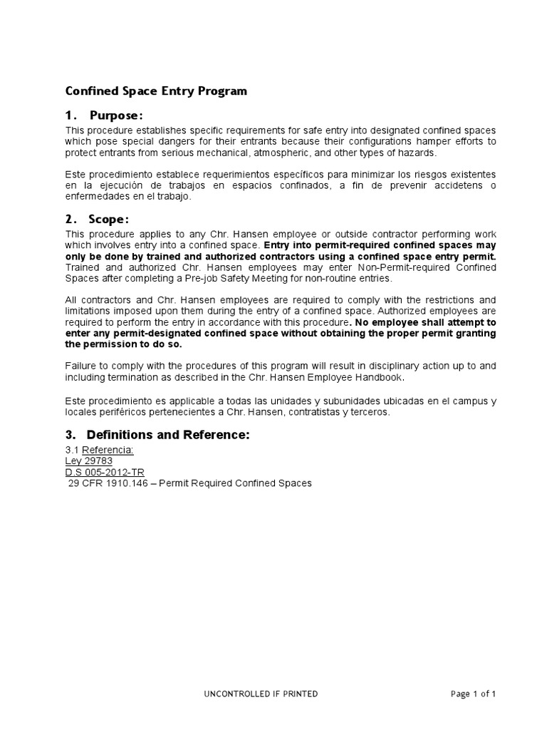 Confined Space Entry Program 1. Purpose | PDF | Safety | Prevention