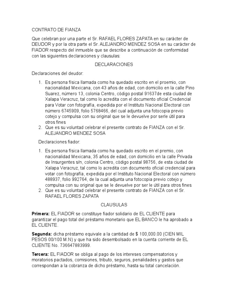 Contrato de Fianza | PDF | Bancos | Pagos