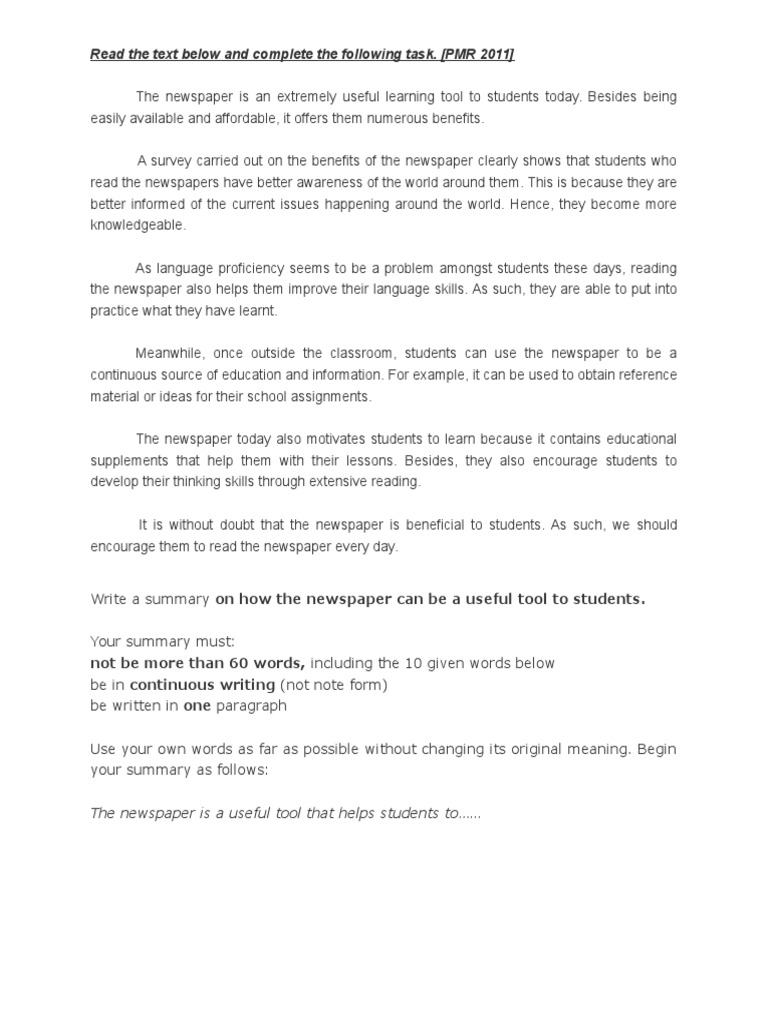 Read The Text Below and Complete The Following Task | PDF | Reading ...