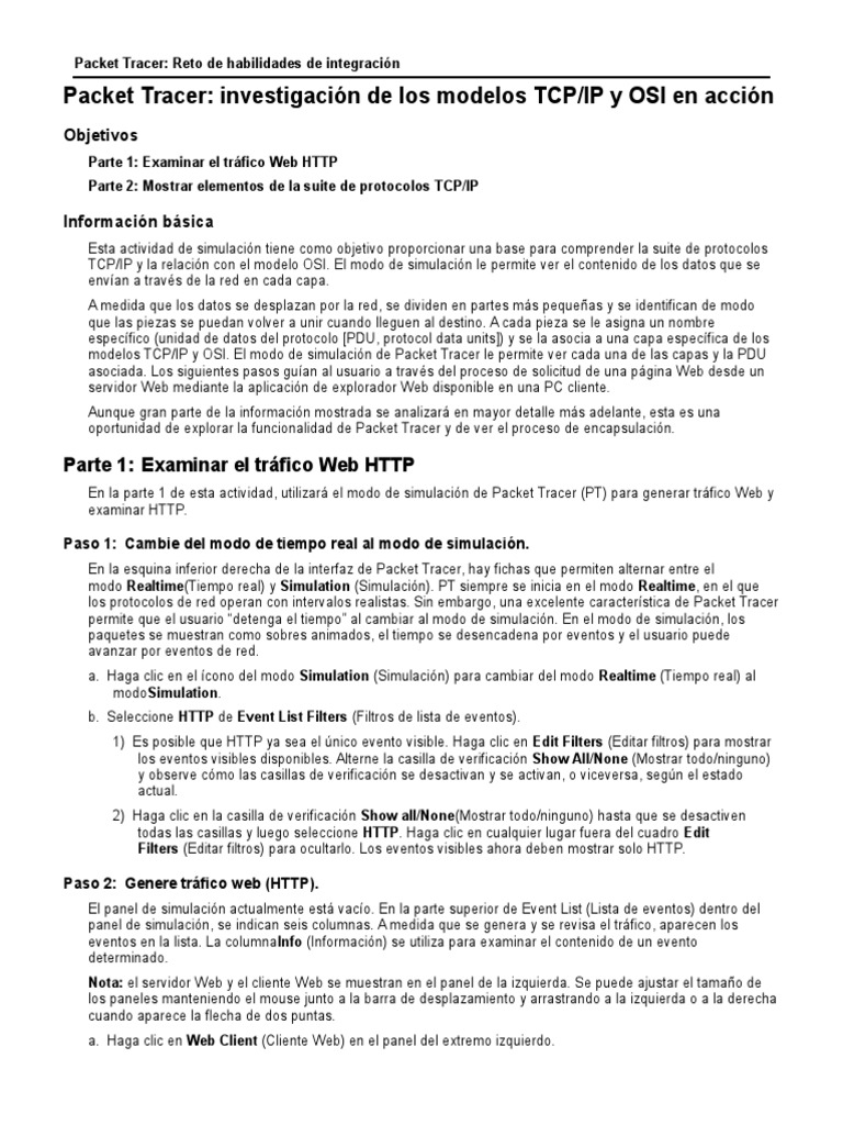 3.2.4.6 Packet Tracer - Investigating The TCP-IP and OSI Models in Action | PDF | Servidor web ...