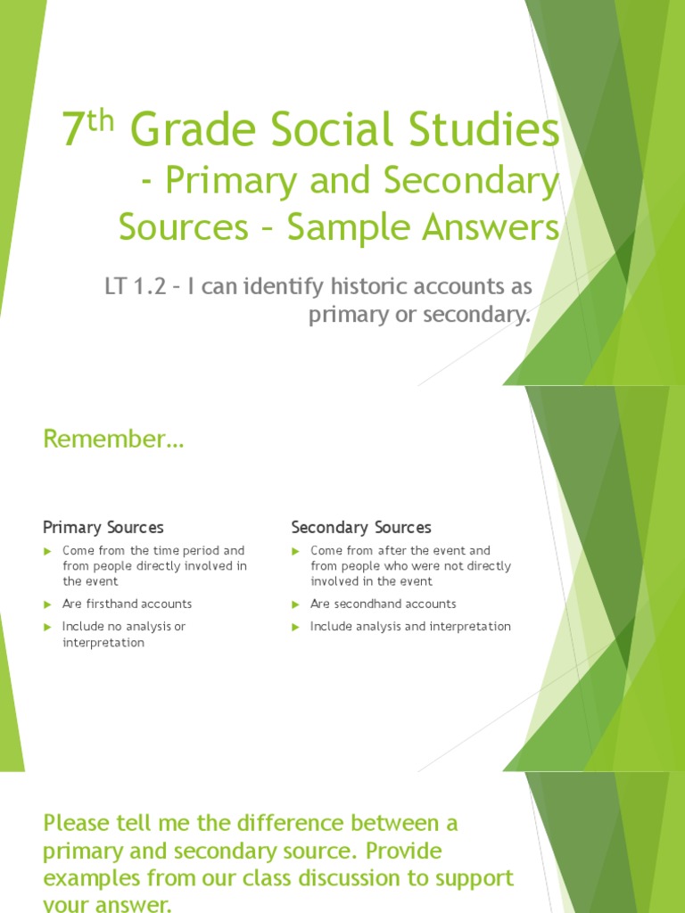 7th Ss - Primary-Secondary Sample Answers | PDF | Primary Sources | Science